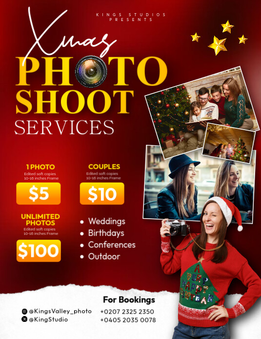 Copy of Xmass Photography Studio Shoot services advertisement flyer template for Facebook post ...