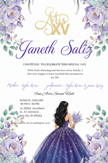 Xv years celebration White Quinceañera Celebration Poster Template ...