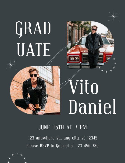 Y2K Dark Gray Graduation Party Invitation Template | PosterMyWall