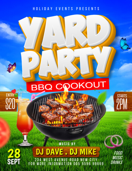 Yard party backyard garden patio lawn bbq cookout bash invitation flyer ...
