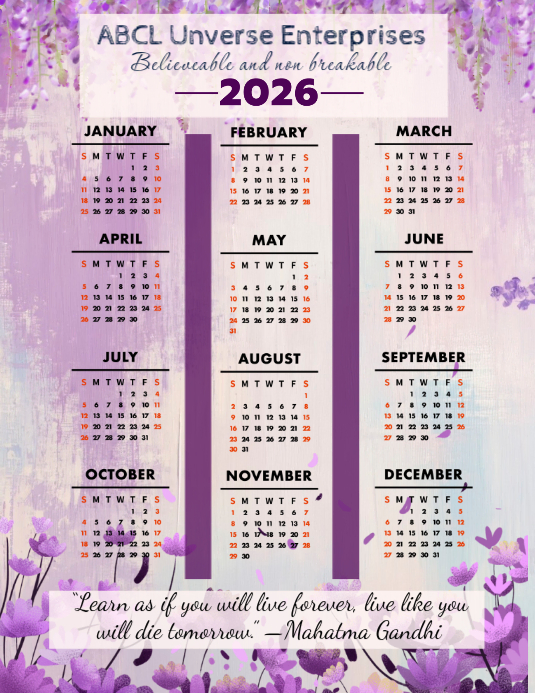 Year 2026 Calendar Template Flyer (us Letter) | PosterMyWall
