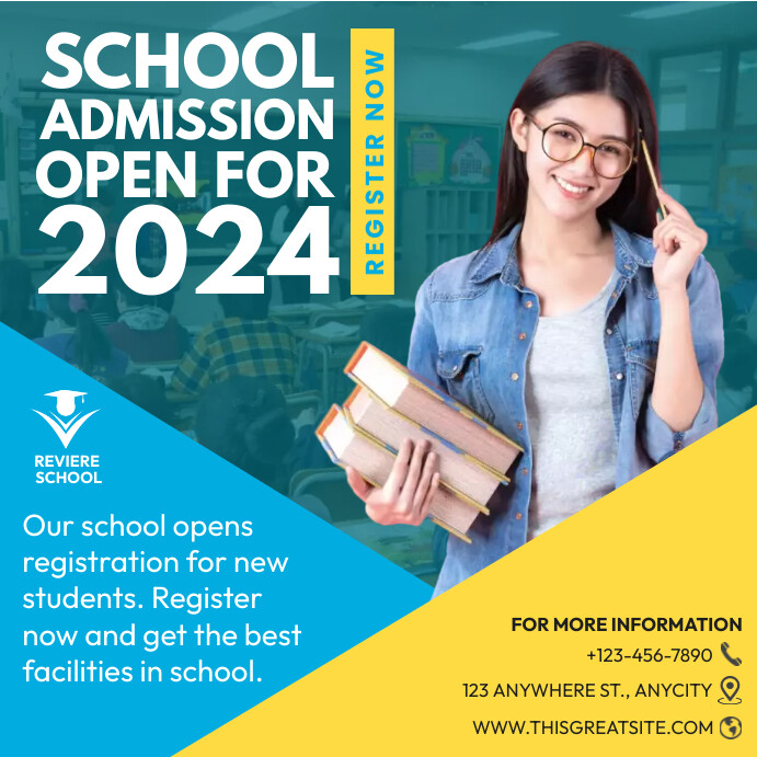 Yellow & Blue School Admission Template | PosterMyWall