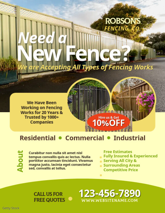 Yellow & Green Professional Fence Company Flyer (us Letter) Template ...