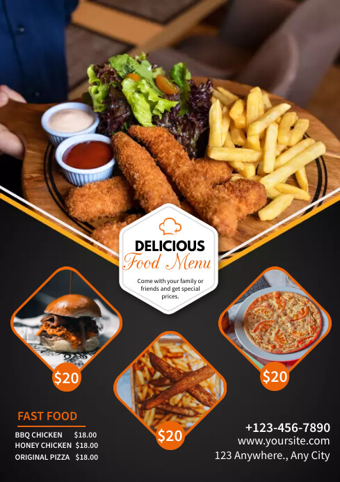 Yellow & Orange Modern Restaurant Menu Flyer Template | PosterMyWall