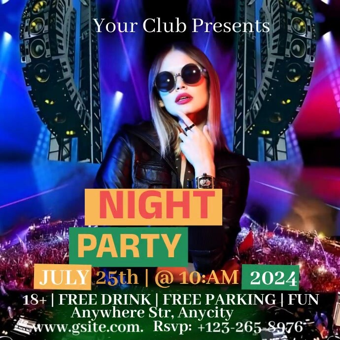 Yellow 3d Night Party Instagram Post Template | PosterMyWall