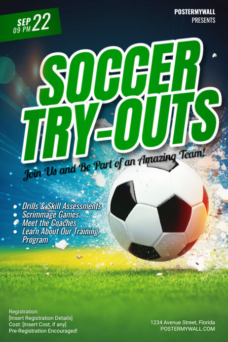 Yellow 3d Soccer Try-outs Poster Template | PosterMyWall