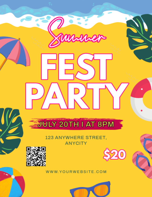 Yellow 3d Summer Fest Party Pamflet (letter As) Template | PosterMyWall