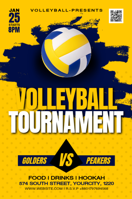 Yellow 3d Volley Ball Poster Poster Template | PosterMyWall