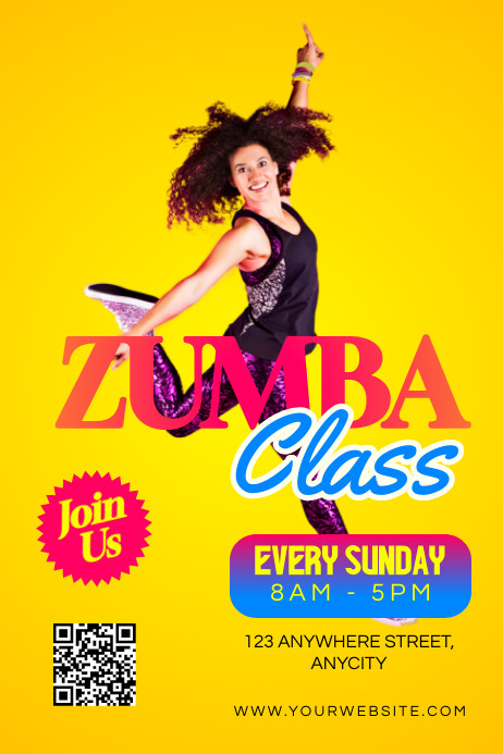 Yellow 3d Zumba Classes Poster Template | PosterMyWall