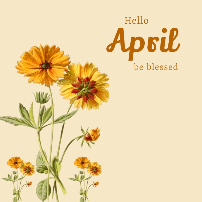 Yellow Aesthetic Flower Hello April Instagram Template | PosterMyWall