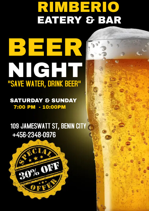 Plantilla de Yellow and Black Modern Beer Night poster | PosterMyWall