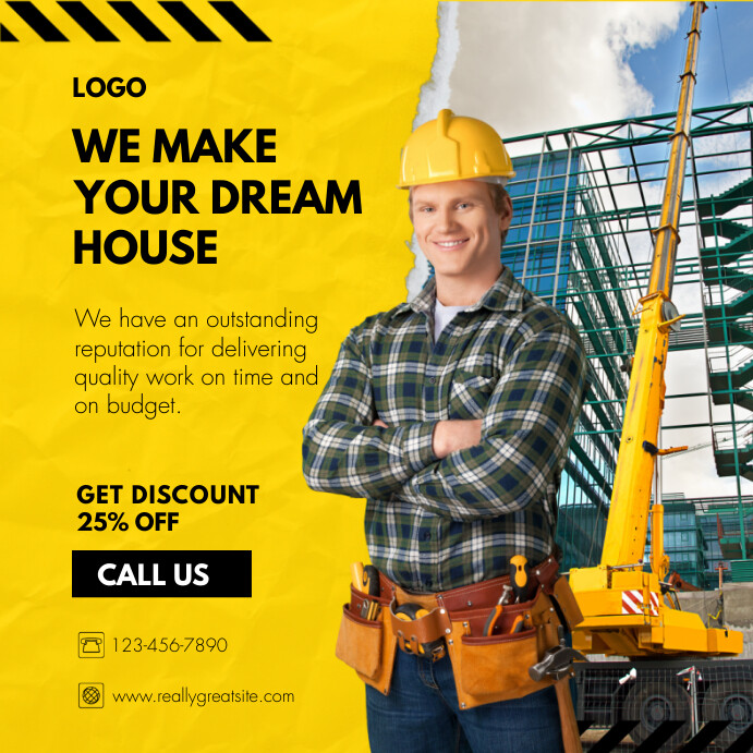 Yellow and Black Modern Construction Service Template | PosterMyWall