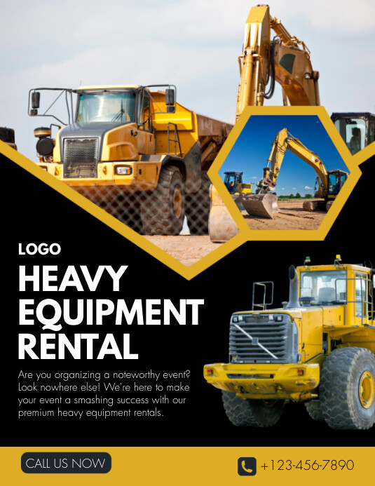 Yellow And Black Modern Heavy Equipment Renta Template | PosterMyWall