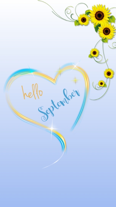 Plantilla de yellow and blue heart hello september | PosterMyWall