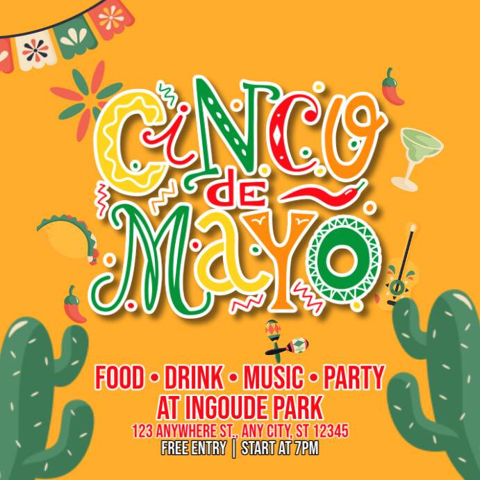 Yellow and Orange Illustrative Cinco De Mayo Template | PosterMyWall