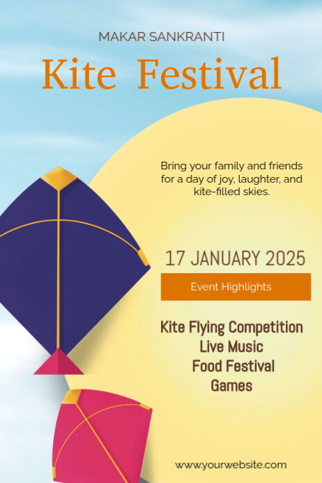 Yellow and Orange Modern Kite Event Flyer | Kite Festival Event Poster ...