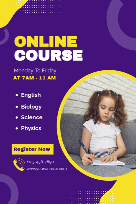 Yellow and Purple Bold Online Course Poster Design | Online School ...