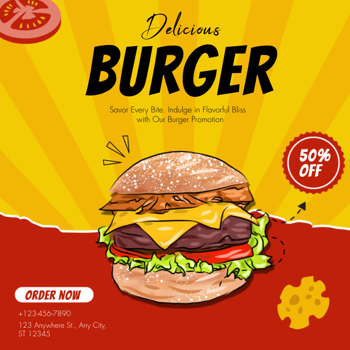 Copy of Yellow and Red Illustrative Delicious Burger | PosterMyWall