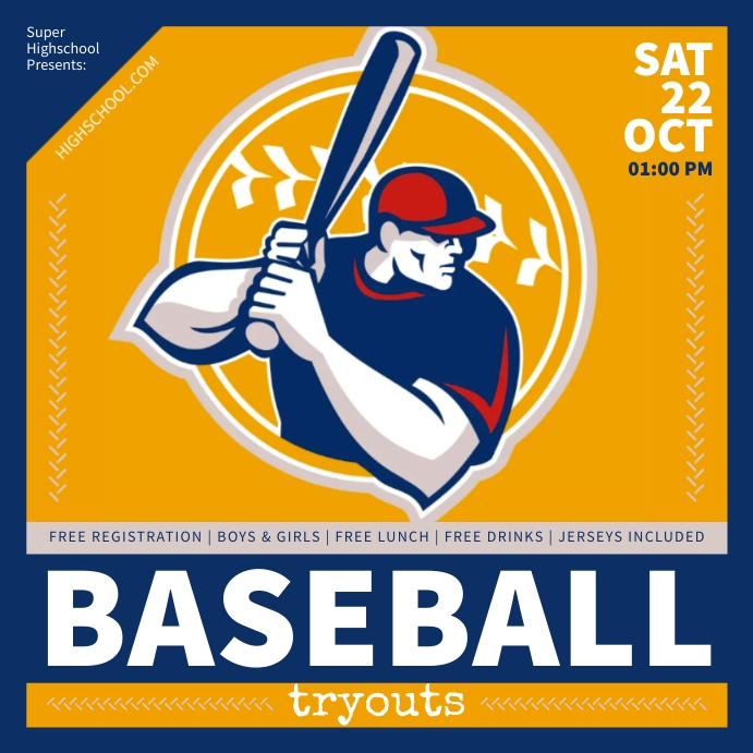 Yellow baseball Instagram post Template | PosterMyWall