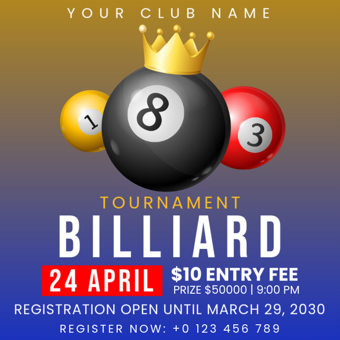 Yellow Billiard Tournament Instagram Post Template | PosterMyWall