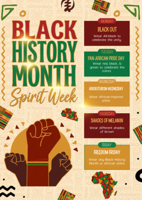 Yellow Black History Month Spirit Week A6 Template | PosterMyWall