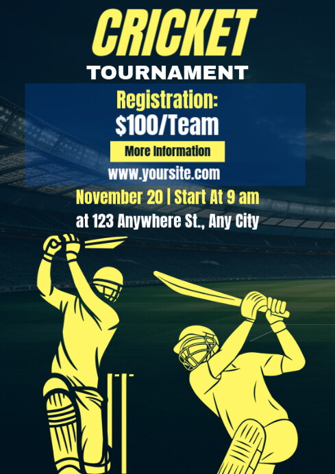 Yellow Blue Cricket Tournament Flyer A4 Templat | PosterMyWall