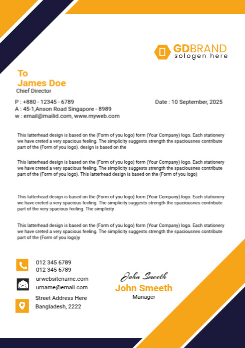 Yellow Business Letterhead Design Template | PosterMyWall
