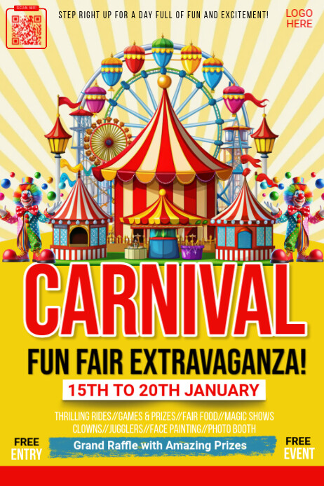 Plantilla de Yellow Carnival Fun Fair Banner 4' × 6', school carnival ...