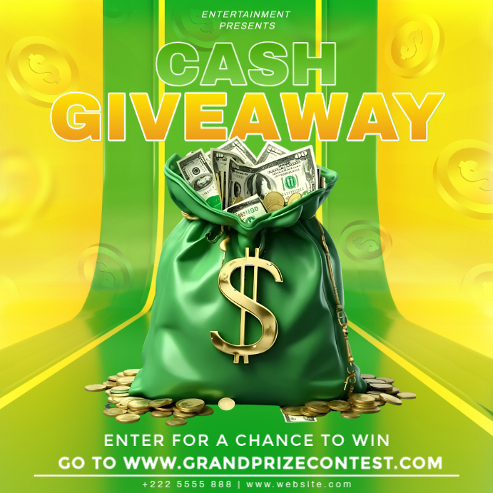 Yellow Cash Giveaway Instagram Post Template | PosterMyWall