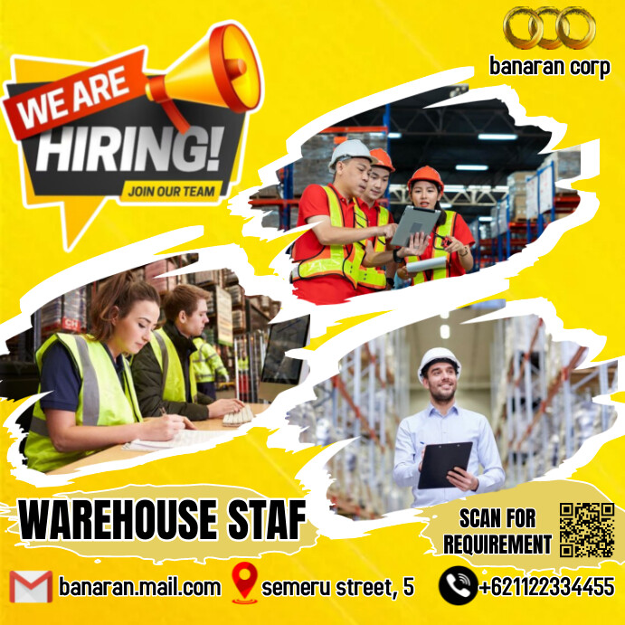 Copy of Yellow Ceria Hiring Warehouse Staf Poster Pos | PosterMyWall