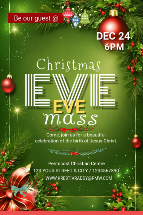 Plantilla de Yellow Christmas Eve Mass Poster | PosterMyWall