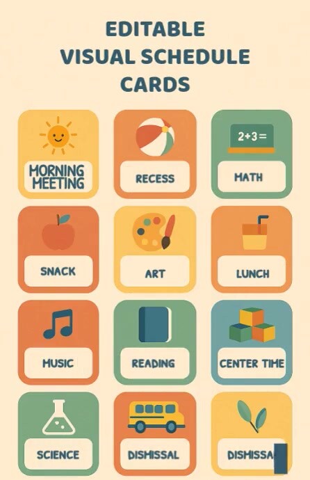 Yellow Collage Editable Visual Schedule Cards – Blank Daily Routine Set ...