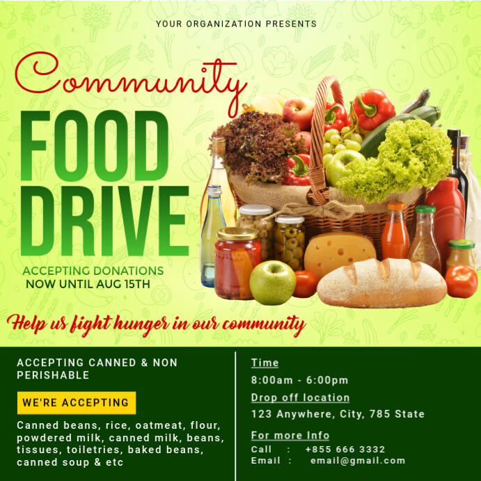 Copy of Yellow Community Food Drive Instagram Post | PosterMyWall