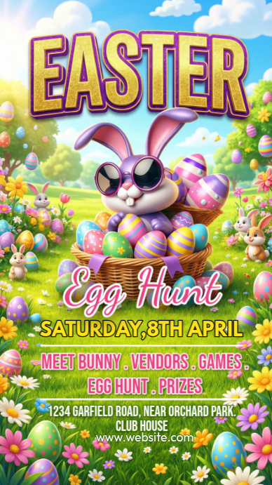Yellow Easter Egg Hunt Party Instagram Story Template | PosterMyWall