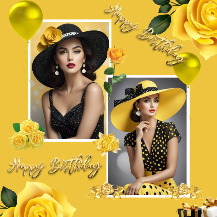 yellow elegant happy birthday template | PosterMyWall