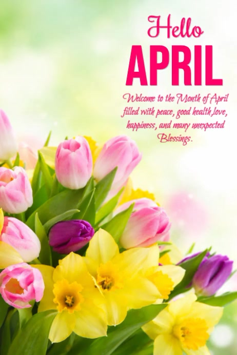 Yellow Floral April Welcome Message | Spring flowers | April Greetings ...