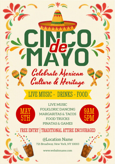 Copy of Yellow Floral Cinco De Mayo A5 | PosterMyWall