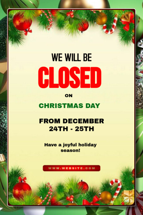 Copy of Yellow Floral Closed On Christmas Day Poster | PosterMyWall