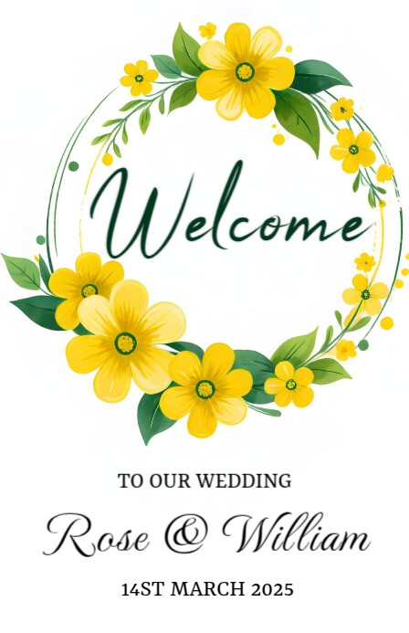 Copy of Yellow floral frame welcome sign board | PosterMyWall