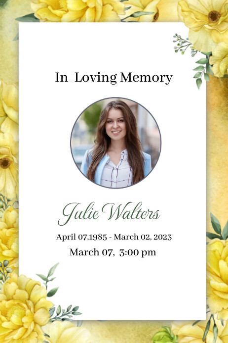 Copy of Yellow floral Funeral Banner 4' × 6' | PosterMyWall