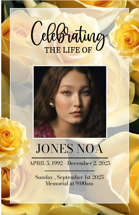 Yellow Floral Funeral Half Page Wide Template | PosterMyWall