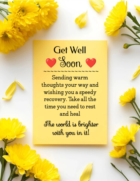 Yellow Floral Get Well Soon Greeting Flyer (us Letter) Template ...