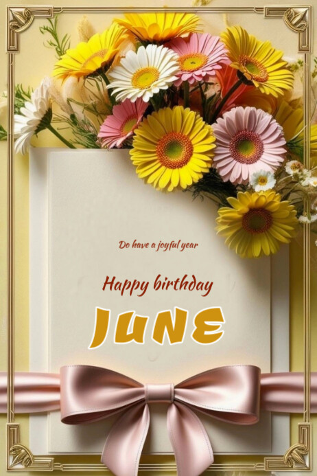 Yellow Floral Happy Birthday June Banner 4' × 6' Template | PosterMyWall