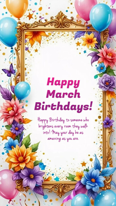 Yellow Floral Happy March Birthdays Whatsapp Status Template | PosterMyWall