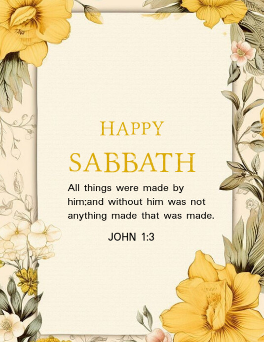 Yellow Floral Happy Sabbath Flyer (us Letter) Template | PosterMyWall