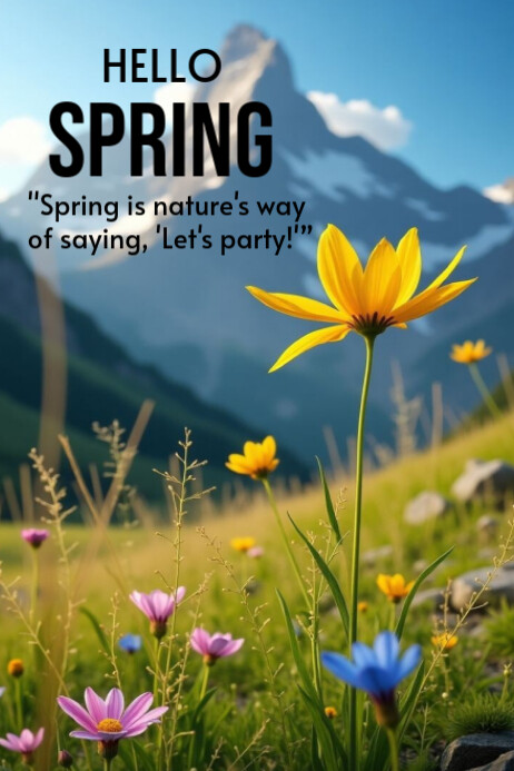 Yellow Floral Hello Spring Poster Templat | PosterMyWall