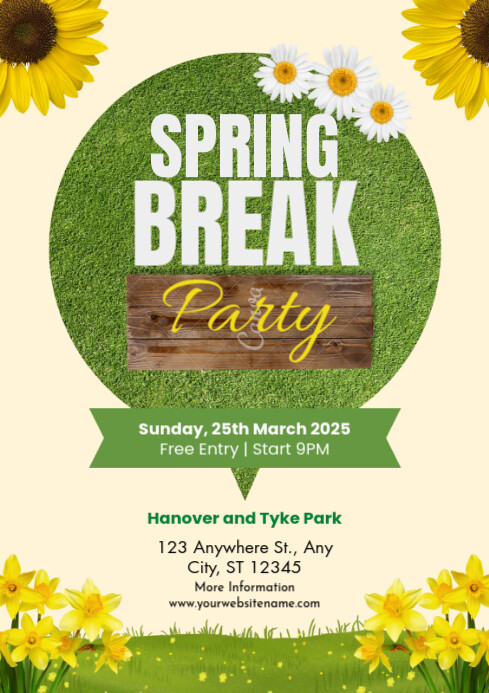 Yellow Floral Spring Break Party A4 Template | PosterMyWall