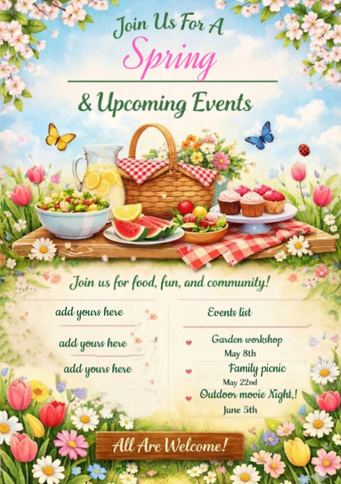 Yellow Floral Spring Events A4 Template | PosterMyWall
