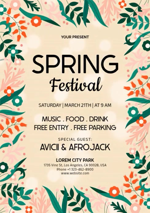 Yellow Floral Spring Festival A4 Template | PosterMyWall