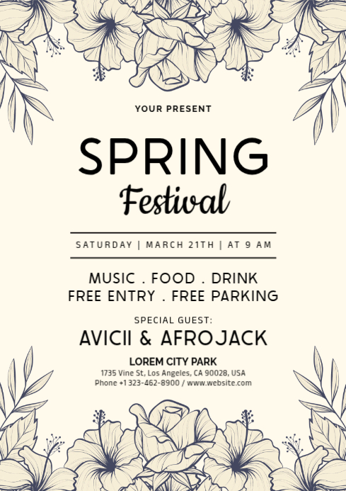 Yellow Floral Spring Festival A4 Template | PosterMyWall